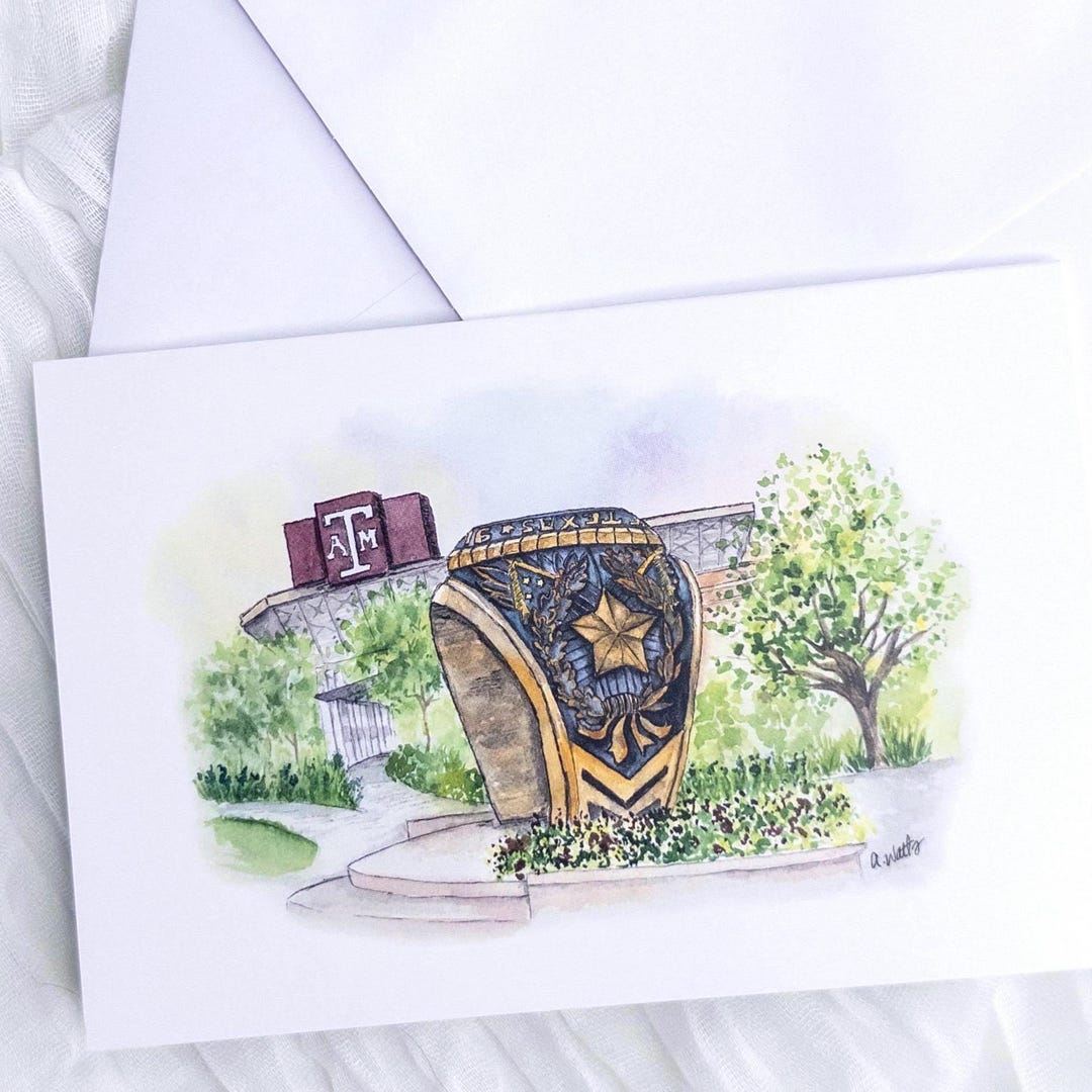 Aggie Ring Hayne’s Plaza Greeting Cards With Kyle Field, Watercolor ...