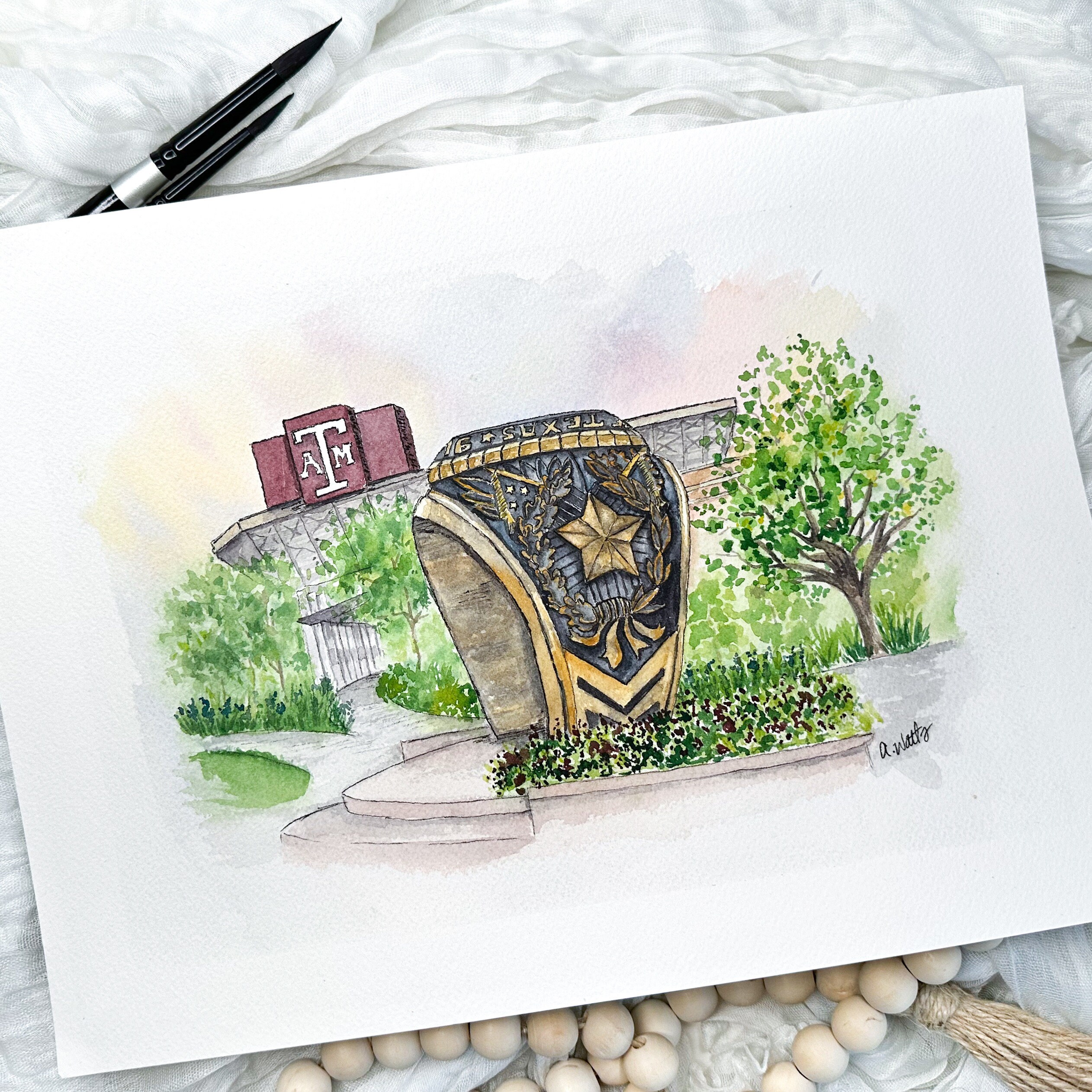 Aggie Ring Hayne’s Plaza Greeting Cards With Kyle Field, Watercolor ...