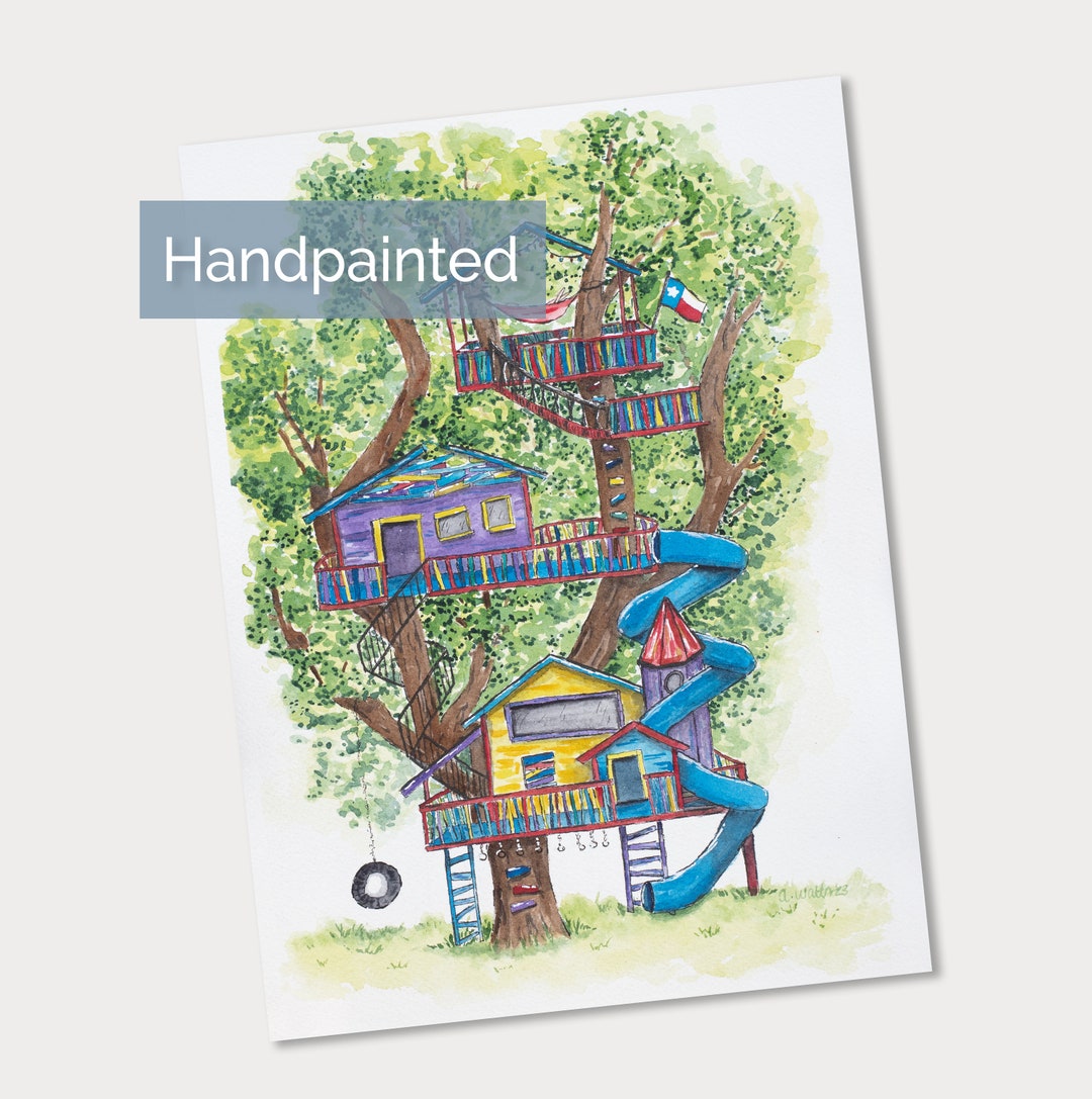 Commission Treehouse Watercolor Painting Unique Birthday Gift for Kids ...