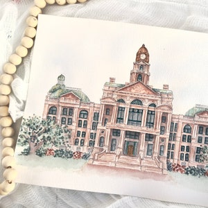 Tarrant County Courthouse Watercolor Art Print | Historic Downtown Fort ...