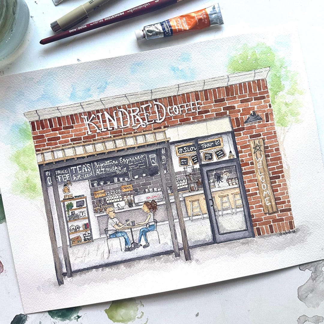 First Date Memory Watercolor Painting, Handpainted Venue, Storefront ...