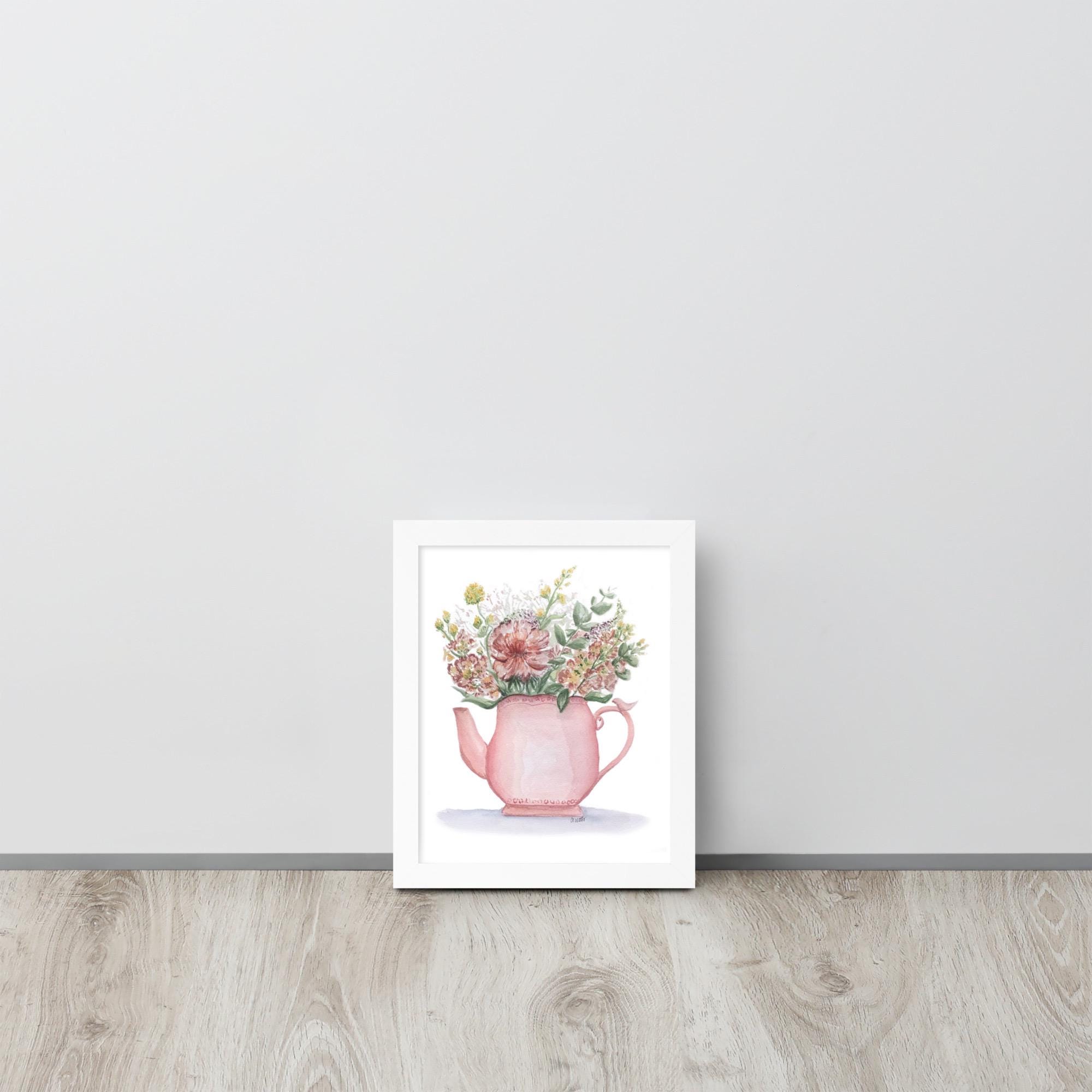 Watercolor Teapot Print, Pink Tea Pot Illustration Art, Little Bird ...