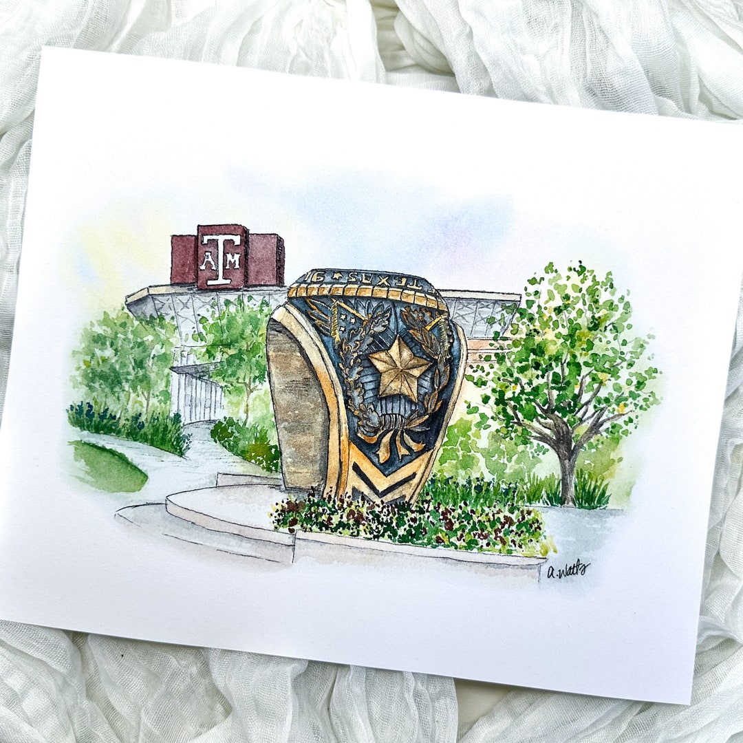 Aggie Ring Print With Kyle Field Watercolor Aggie Ring Day Gift Aggie ...