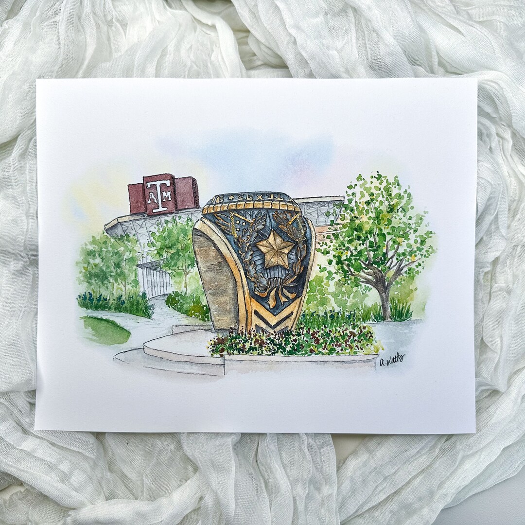 Aggie Ring Print With Kyle Field Watercolor Aggie Ring Day Gift Aggie ...
