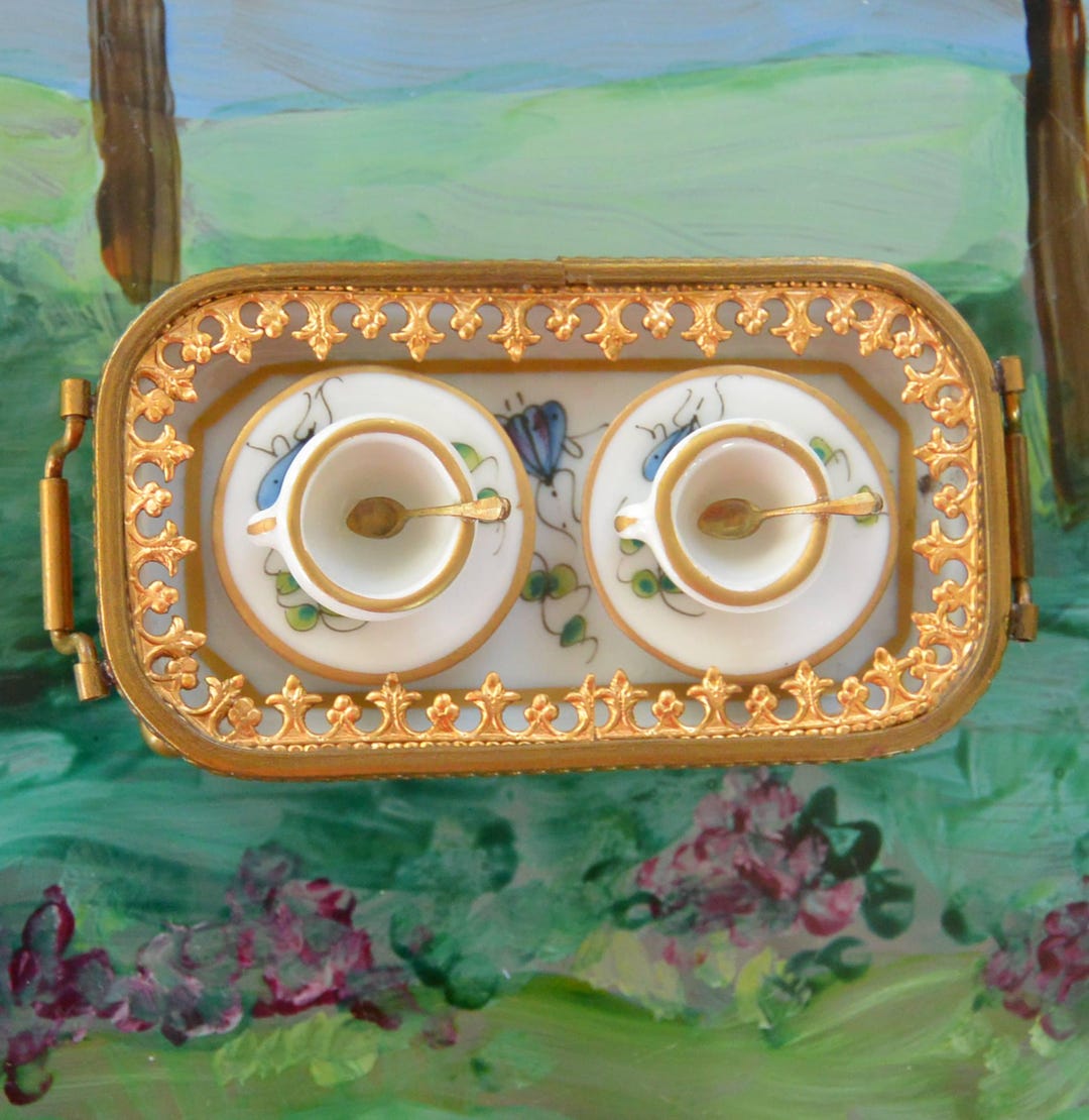 SALE! Limoges Tea Cups, Spoons/tray- Signed, Hand Painted, France ...