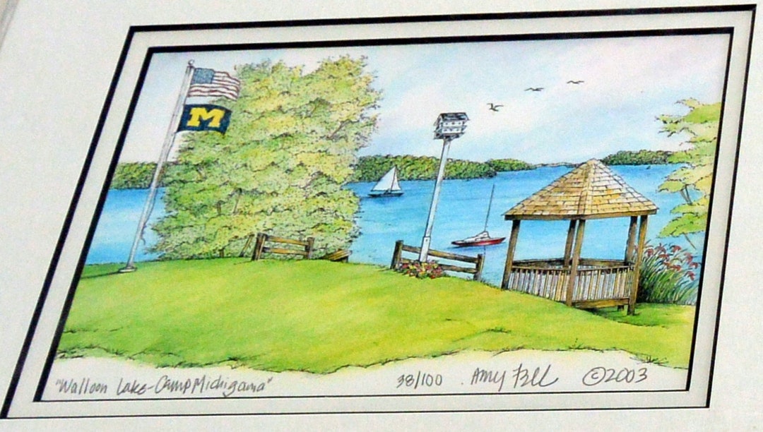 SALE Amy Fell Glice Signed, Walloon Lake, Watercolor/ink, Dated ...
