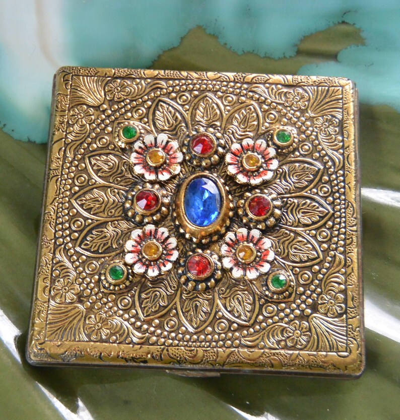Art Deco Princess Powder Compact: Czechoslovakian Glass Cabochons ...
