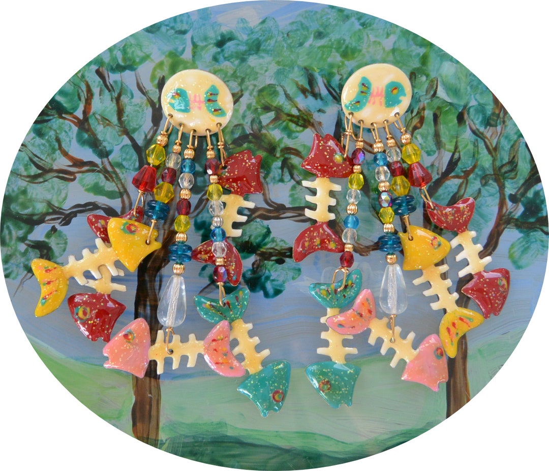 Vintage Lunch at the Ritz Fish Bone Earrings: Signed Swarovski Crystal ...