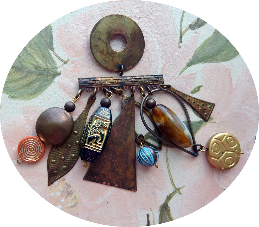 Kate Hines Brooch: Multi-metal Colorful Stones, Signed Designer Jewelry ...