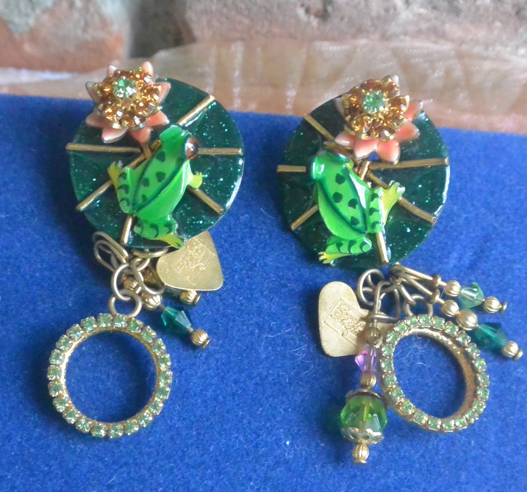 Lunch at the Ritz Earrings - Signed, Frogs/lily Pads, Pierced, Vintage ...