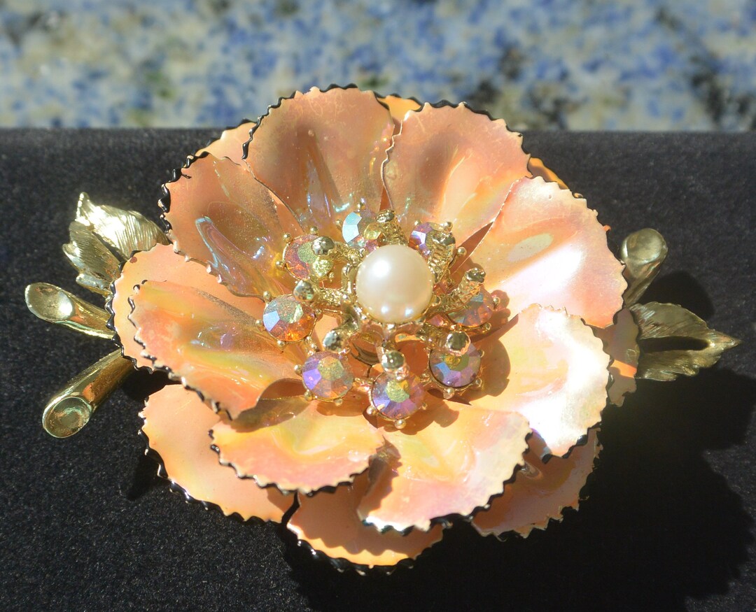 SALE! Coro Flower Brooch - Signed, Enameled, Warner Day/night Brooches ...