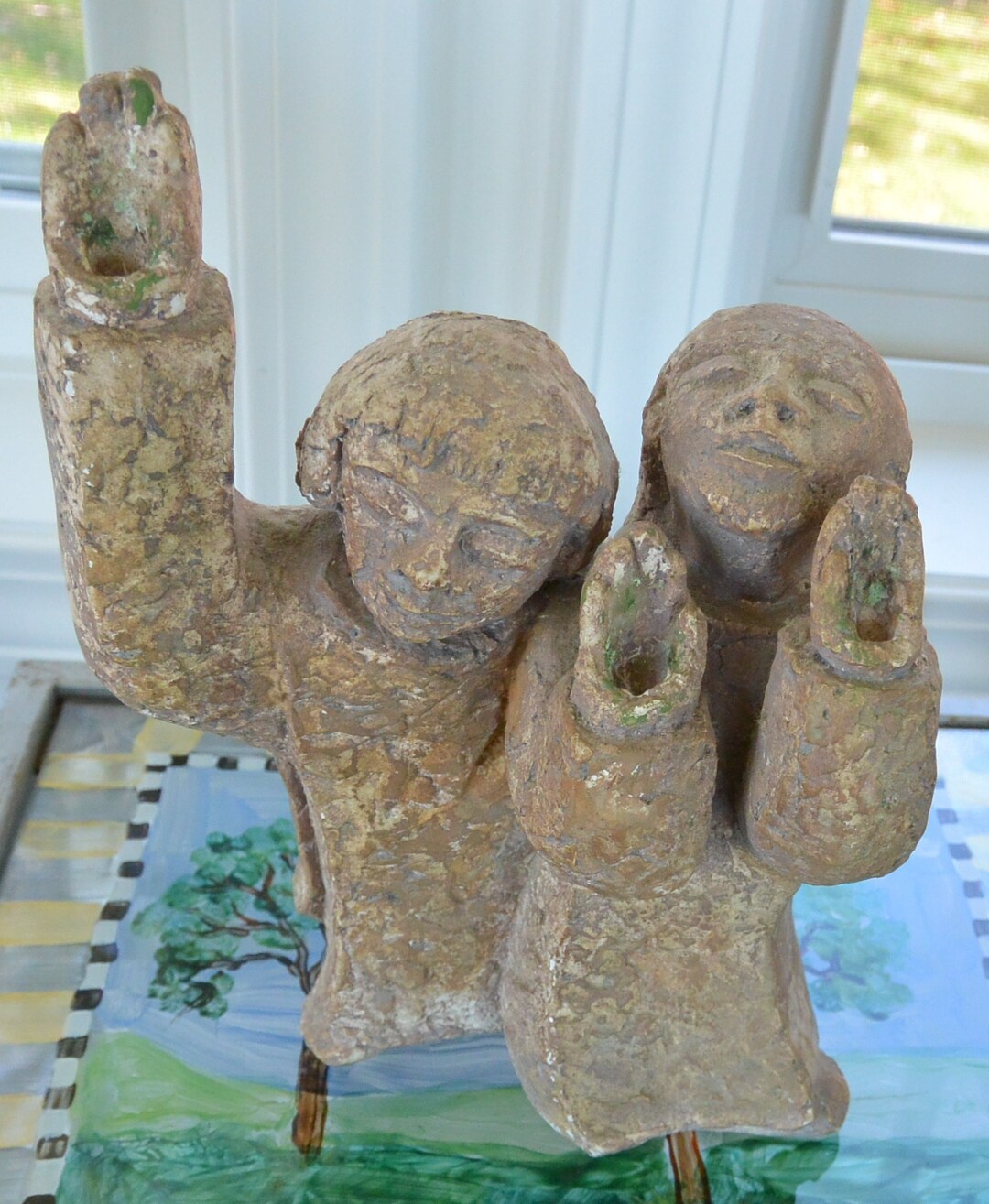 SALE! Artisan Primitive Statue - 2 Stone Men, Emotional Pose, Great ...