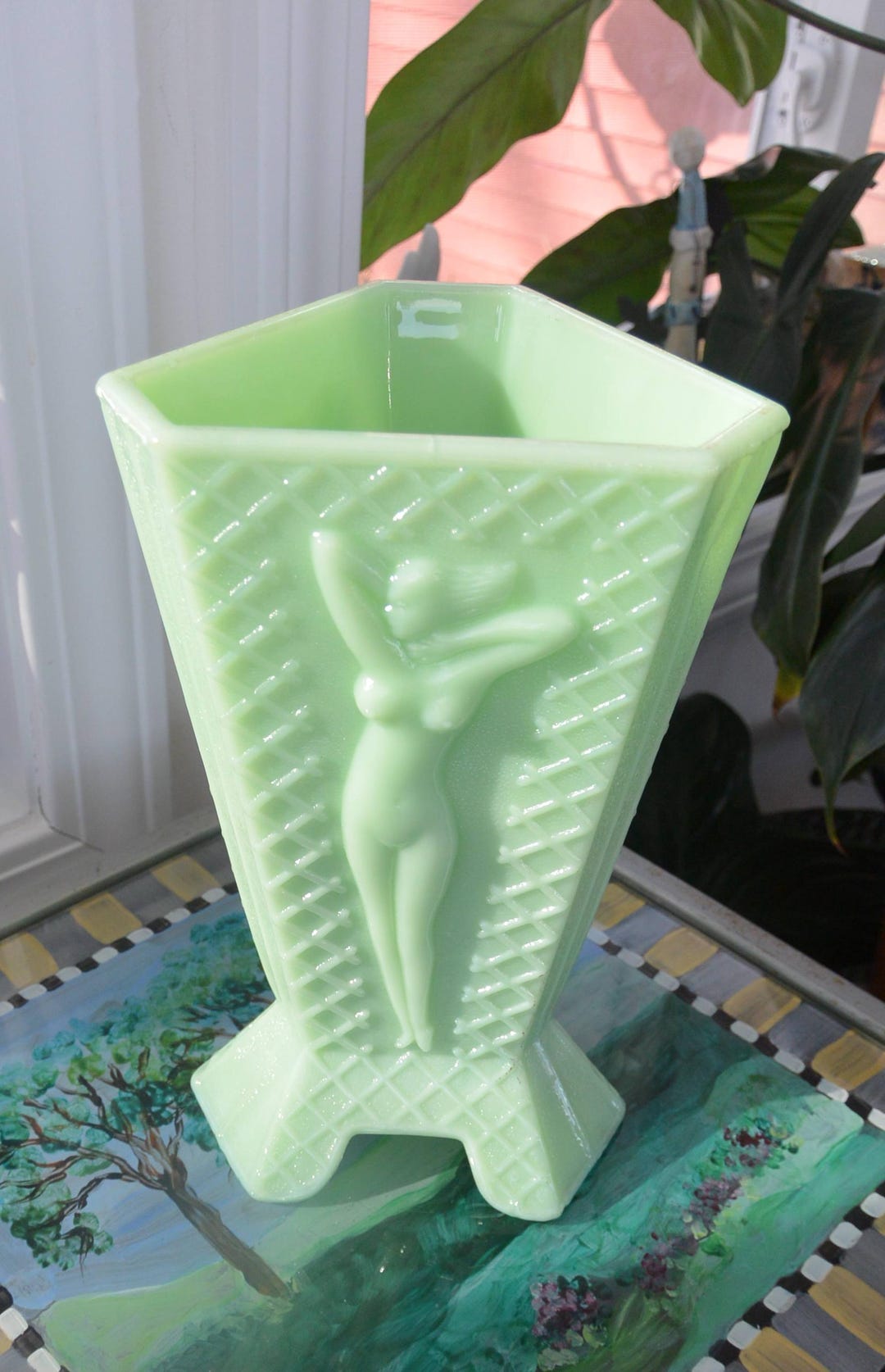 Jadeite Art Deco Vase- UNUSED - 3D Green Jadeite, Elegant Shape, Large ...