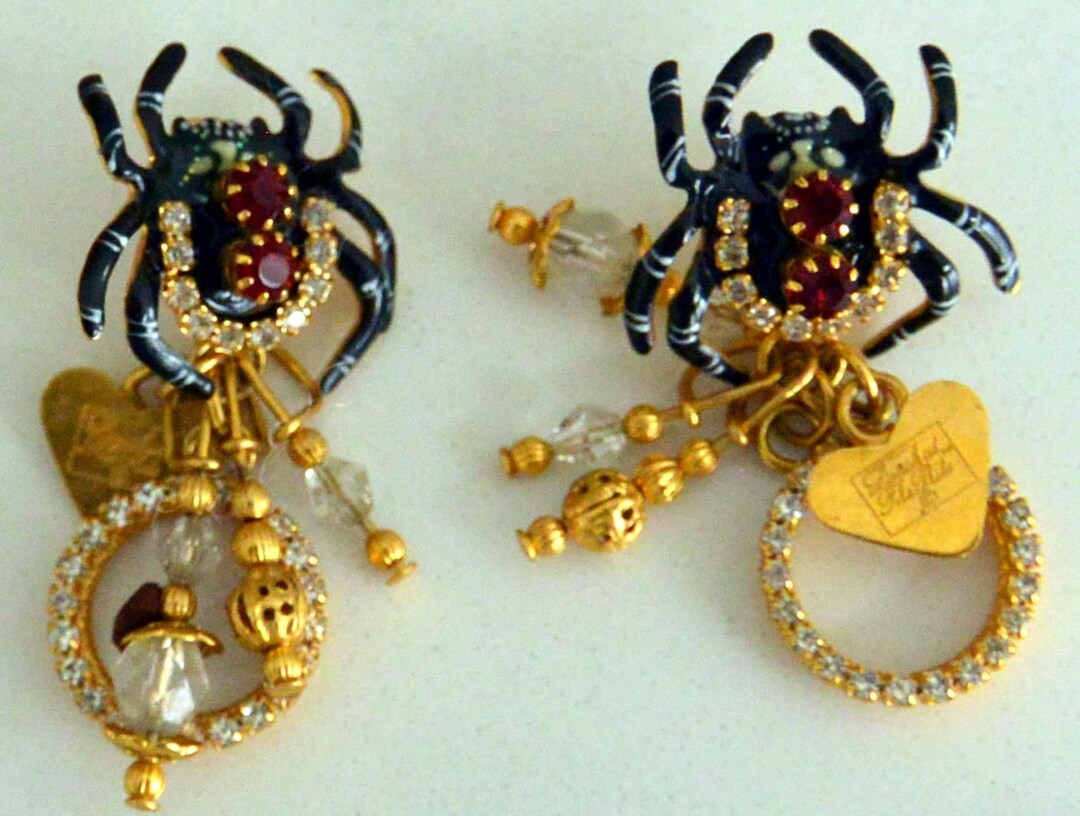 Lunch at the Ritz Black Widow Spider Earrings: Signed, 24K Gold Glam ...
