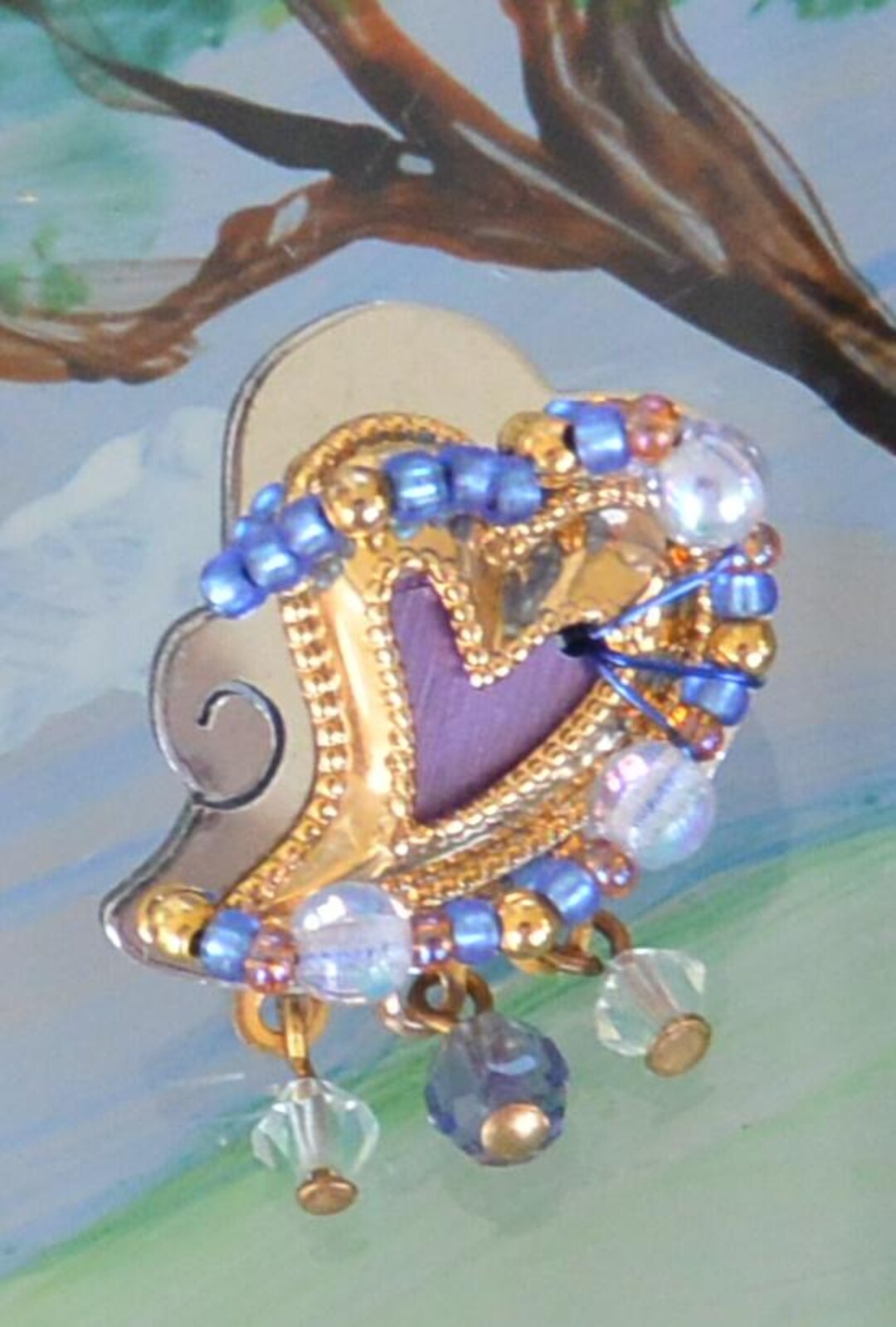 SALE! Liztech Double Heart Pin/brooch - UNUSED - Signed, Retro Glass ...