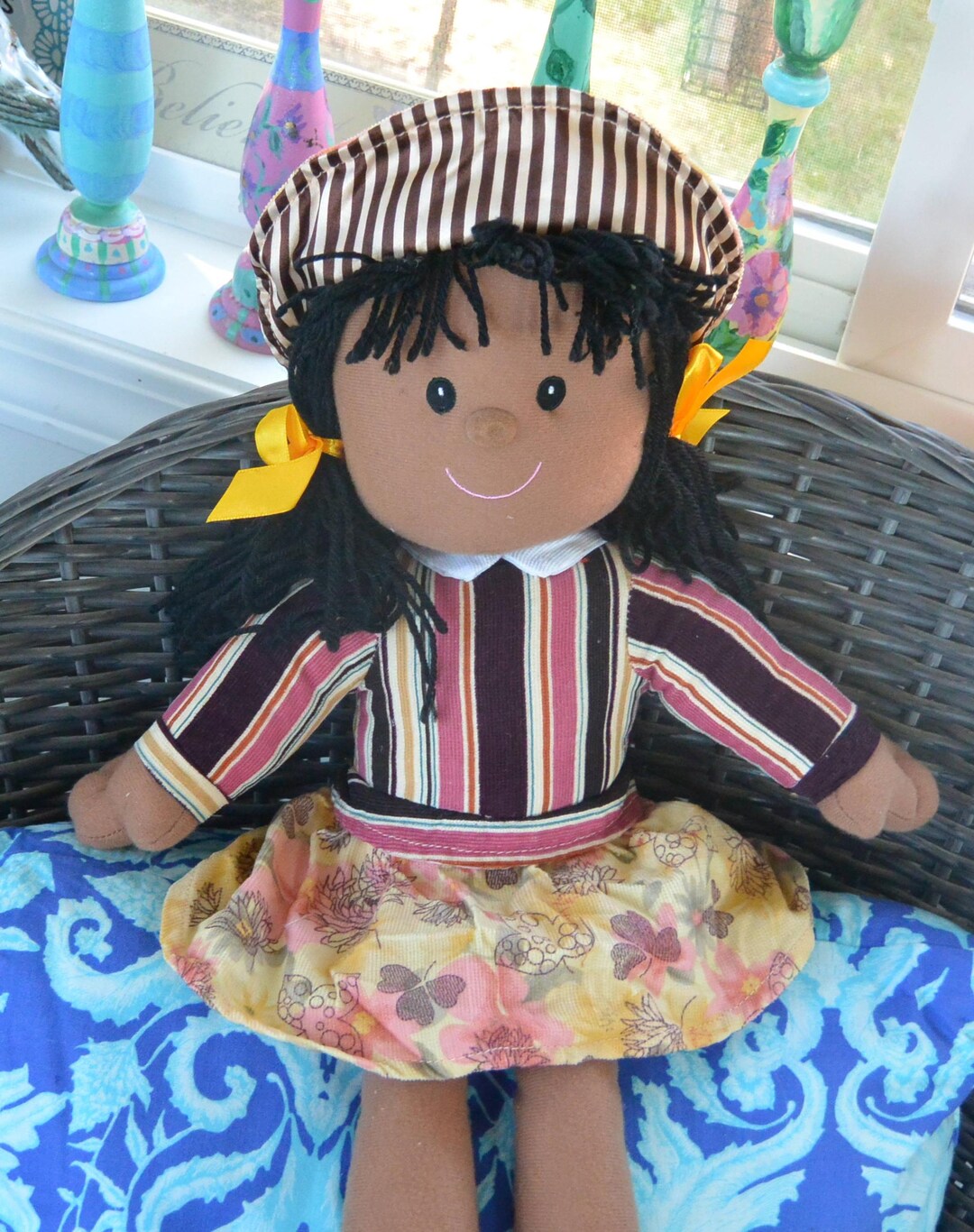 Hand Crafted Doll: UNUSED), Sweet Face, Multi Color Fabrics, Hat, One ...