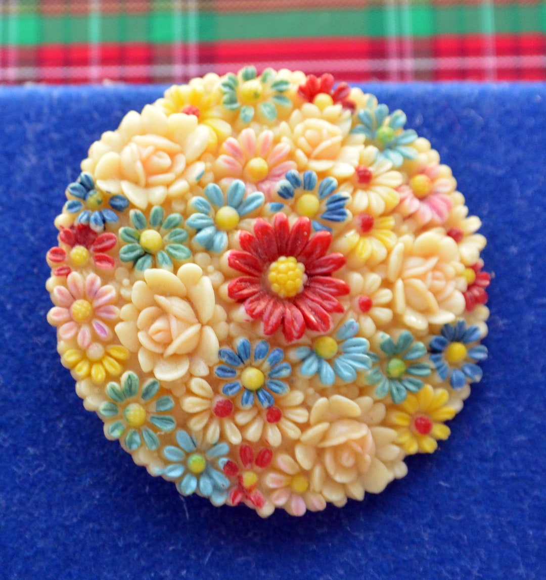 SALE! Art Deco Bakelite Brooch - Multi Color Flowers, Unisex, Elegant ...