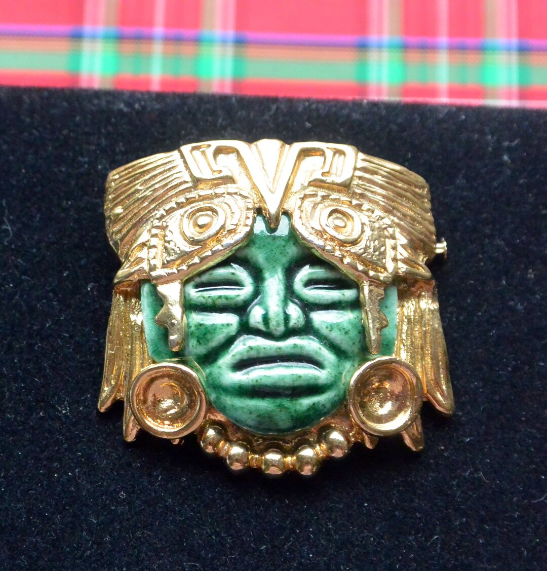 SALE! Salvador Teran Brooch - Aztec Warrior/deity, Gold Plated, Taxco ...