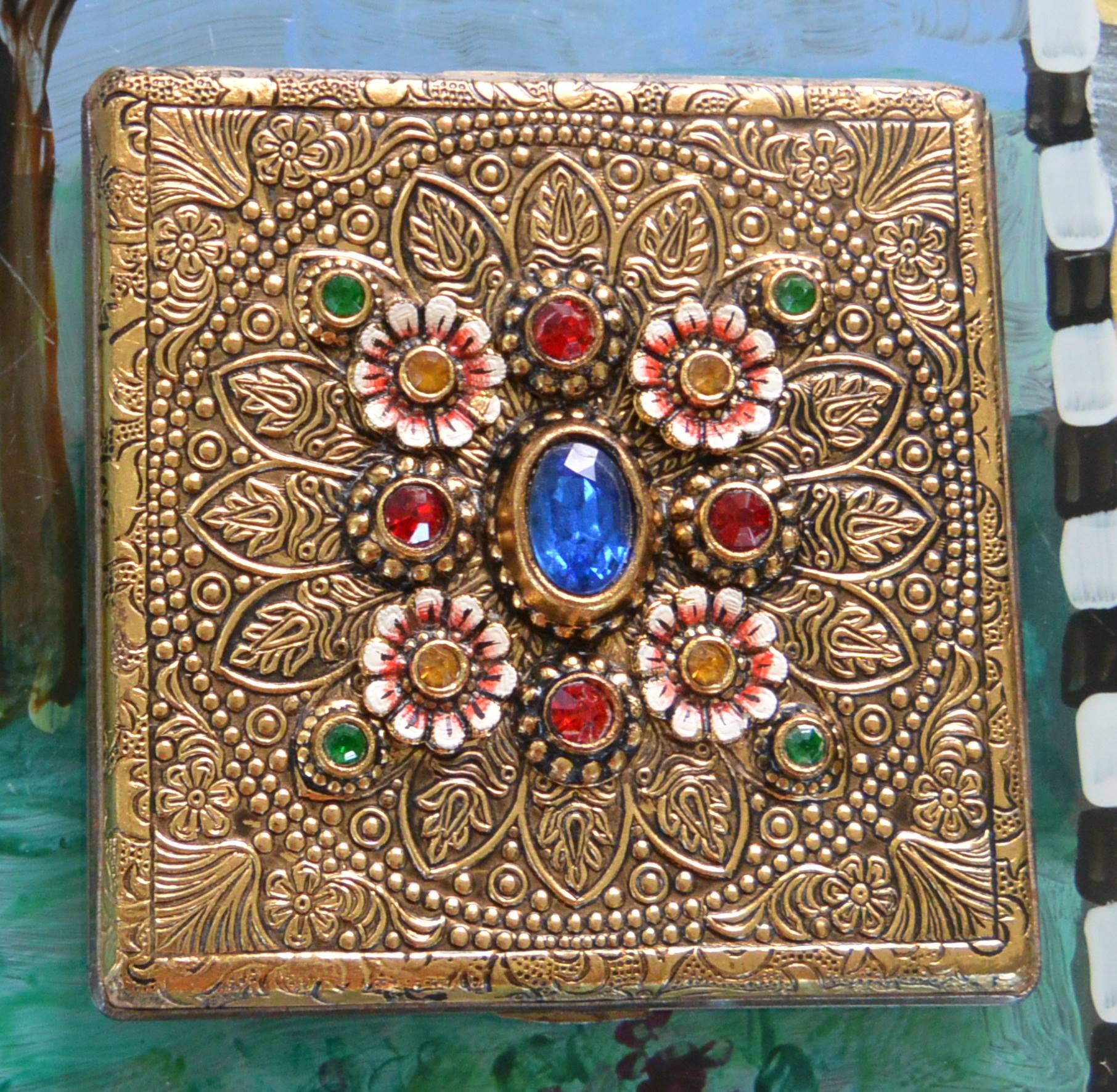 Art Deco Princess Powder Compact: Czechoslovakian Glass Cabochons ...