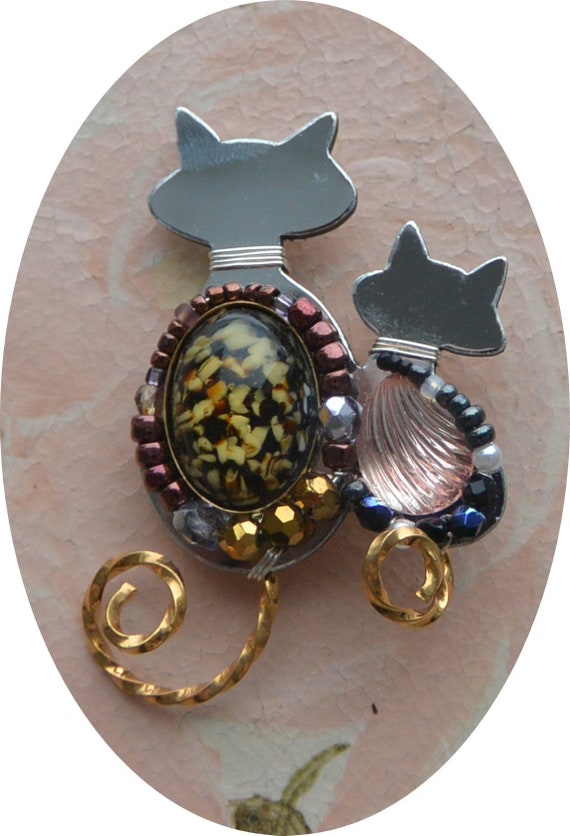 liztech 2 cats brooch - Gem