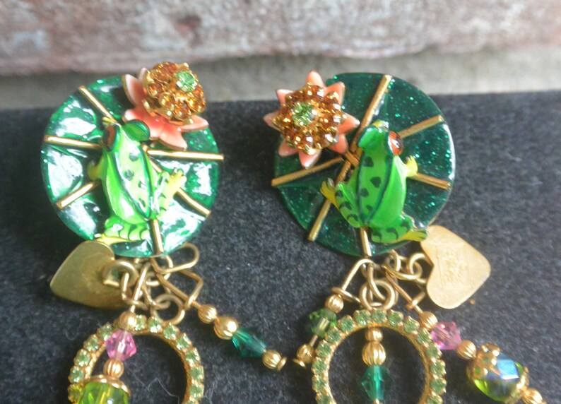 Lunch at the Ritz Earrings - Signed, Frogs/lily Pads, Pierced, Vintage ...