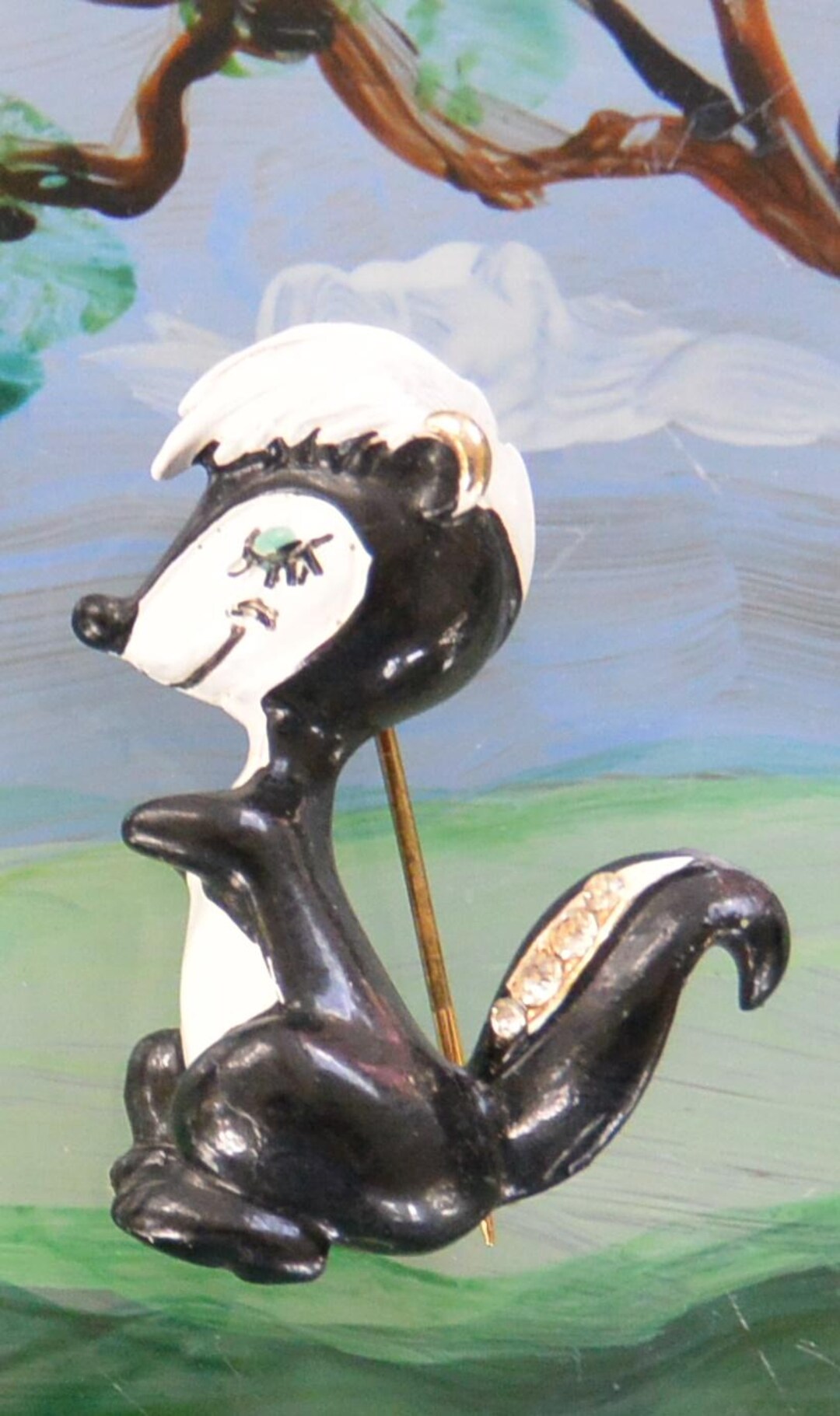HAR Skunk Brooch: Signed, Enameled, Glam Lady Rhinestone Tail, Vintage ...