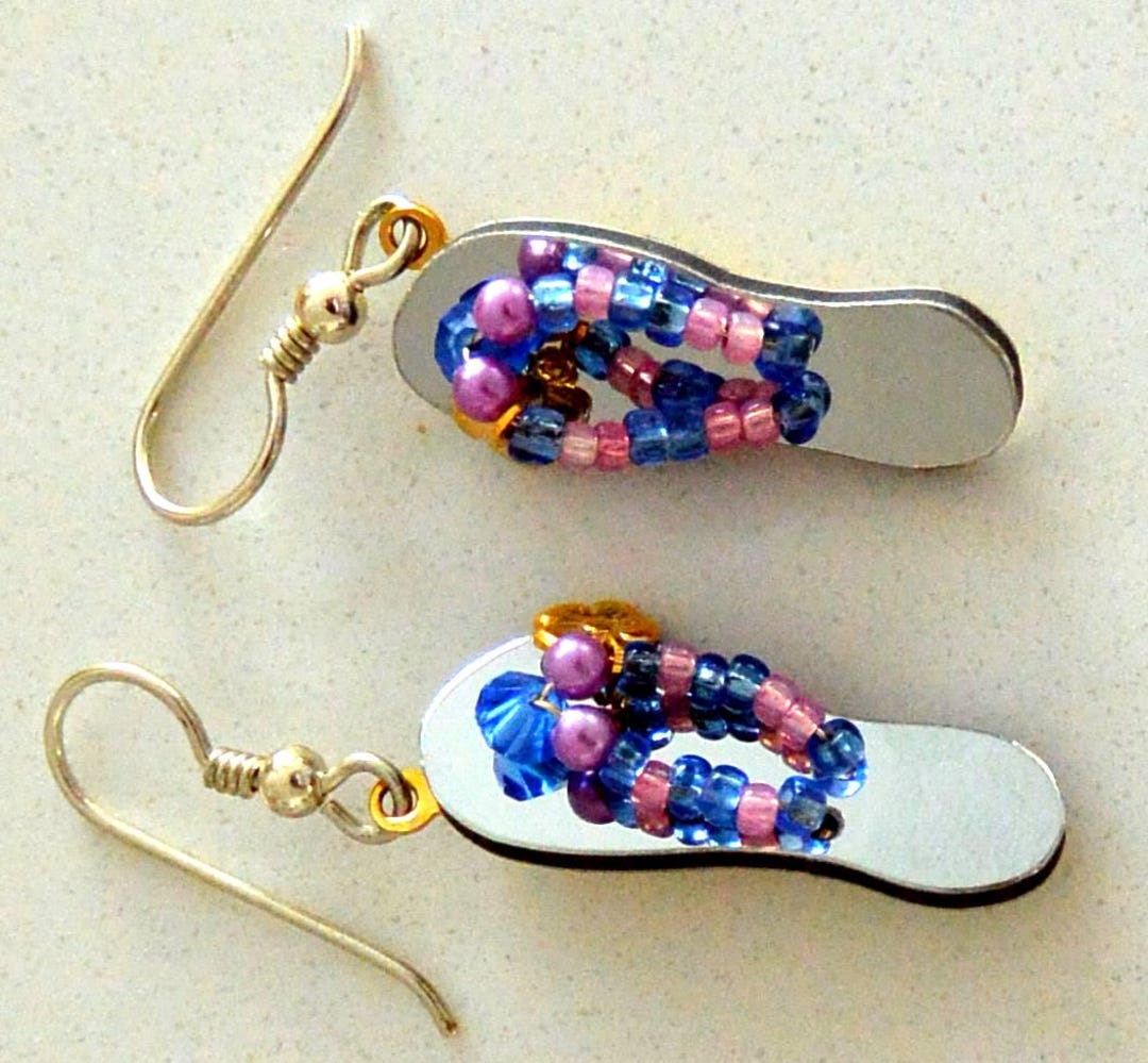 Liztech Flip Flop Earrings: Beaded Retro Glass, Signed US Jewelry ...