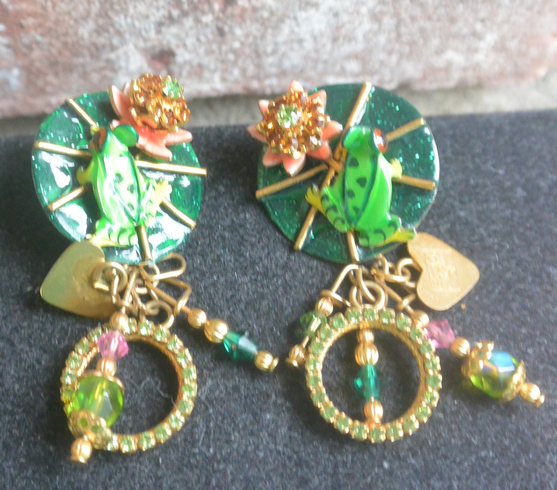 Lunch at the Ritz Earrings - Signed, Frogs/lily Pads, Pierced, Vintage ...