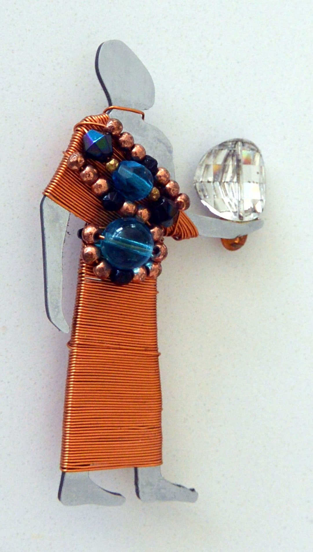 Liztech Egyptian Brooch: Signed Art Wire & Glass Bead Jewelry, Hand ...