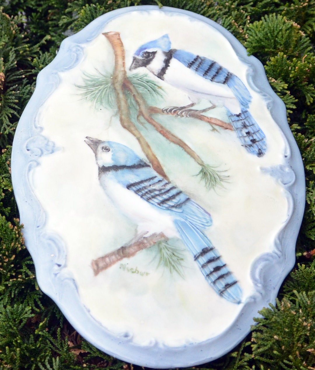 Phyllis Niebur Blue Jays Porcelain Plaque - Hand Painted Bird Art ...