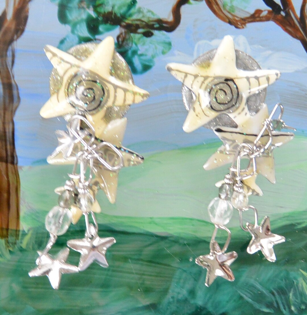 Vintage Lunch at the Ritz Star Moon Earrings: Swarovski Crystal ...