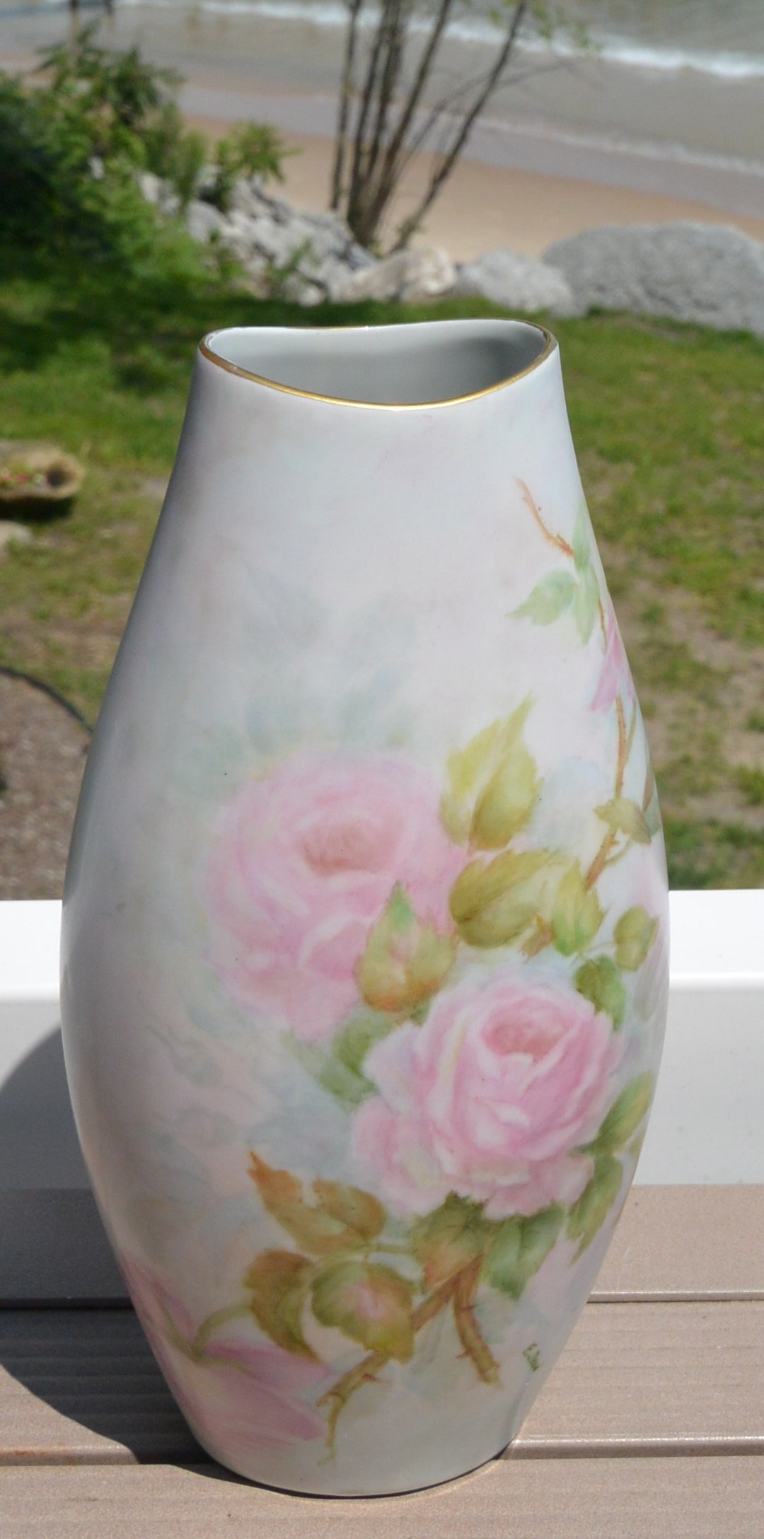 SALE Alboth & Kaiser Vase Signed, Pink Roses, Alba-bunst, German ...