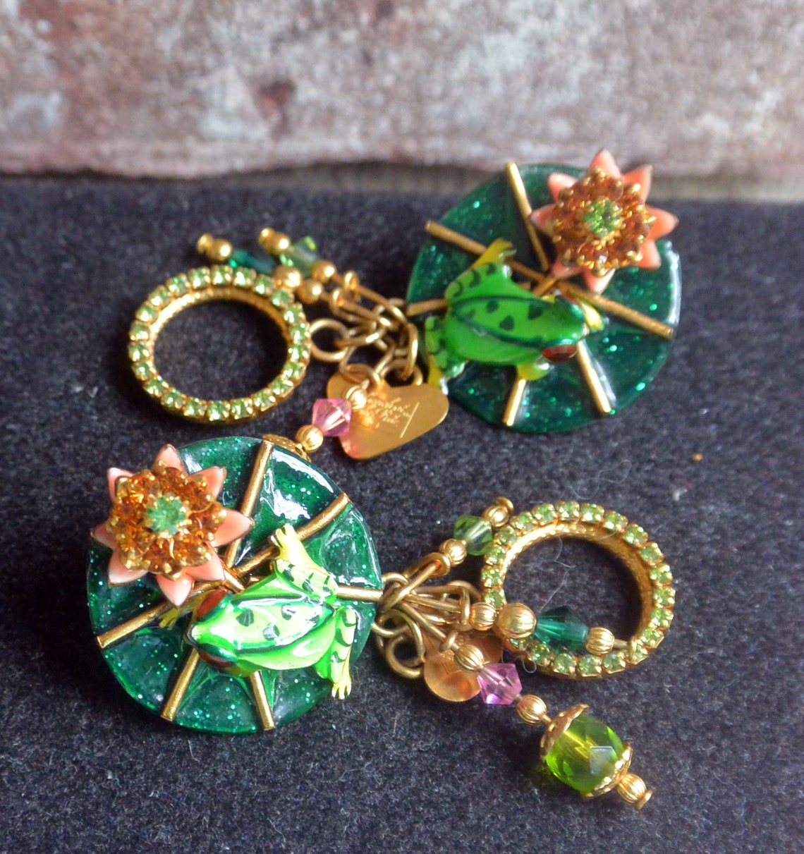 Lunch at the Ritz Earrings - Signed, Frogs/lily Pads, Pierced, Vintage ...