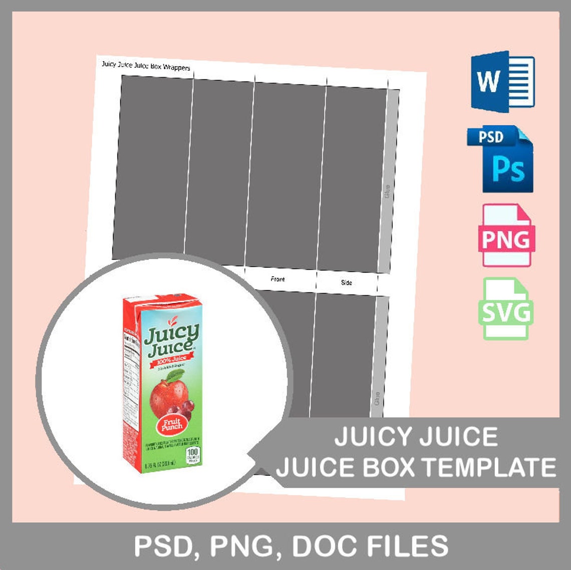 Juice Box Template Blank template PSD PNG Microsoft Word | Etsy
