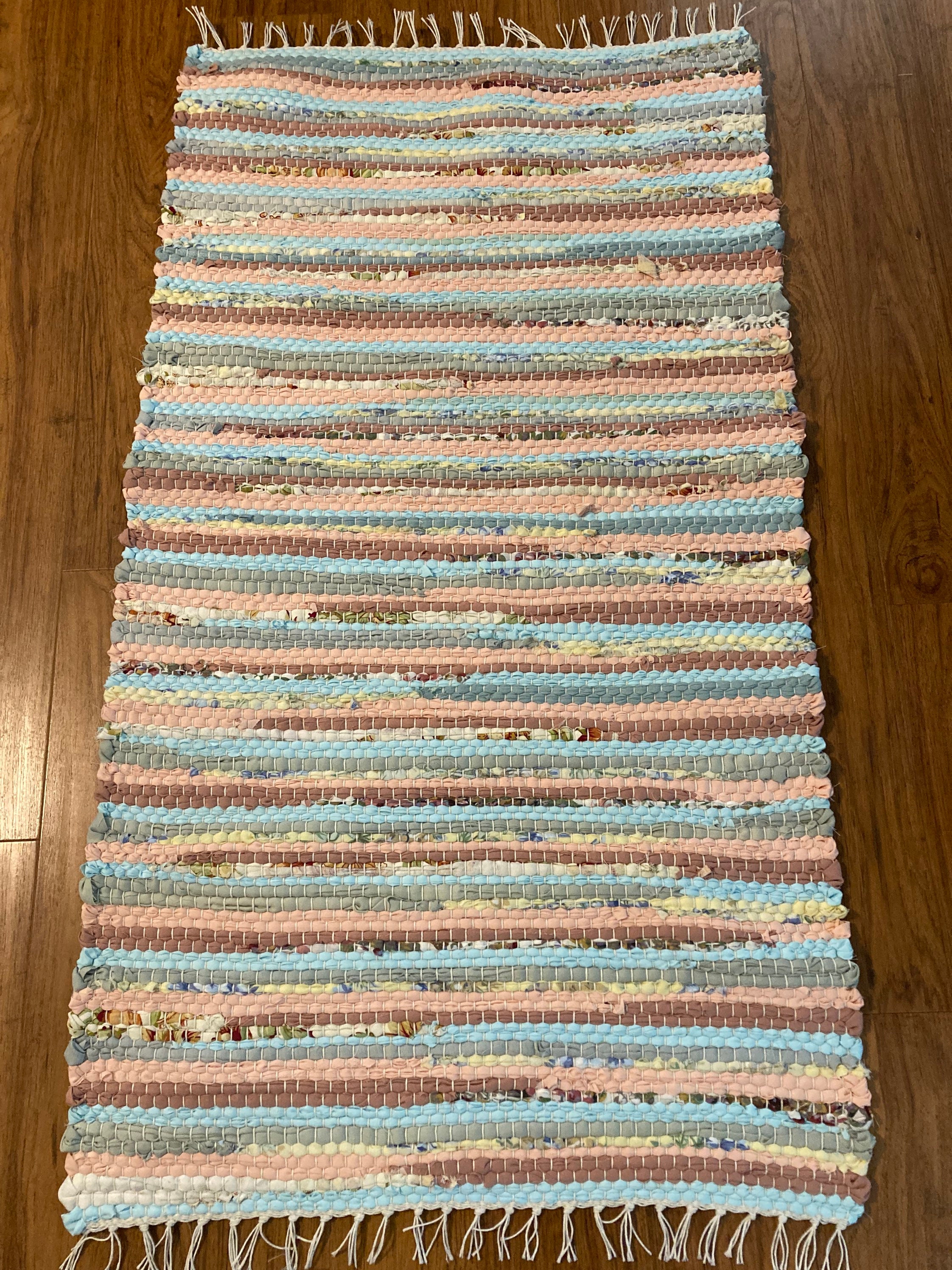 and greens. blues Handwoven rag rug in pastel peaches Floor & Rugs Rugs ...