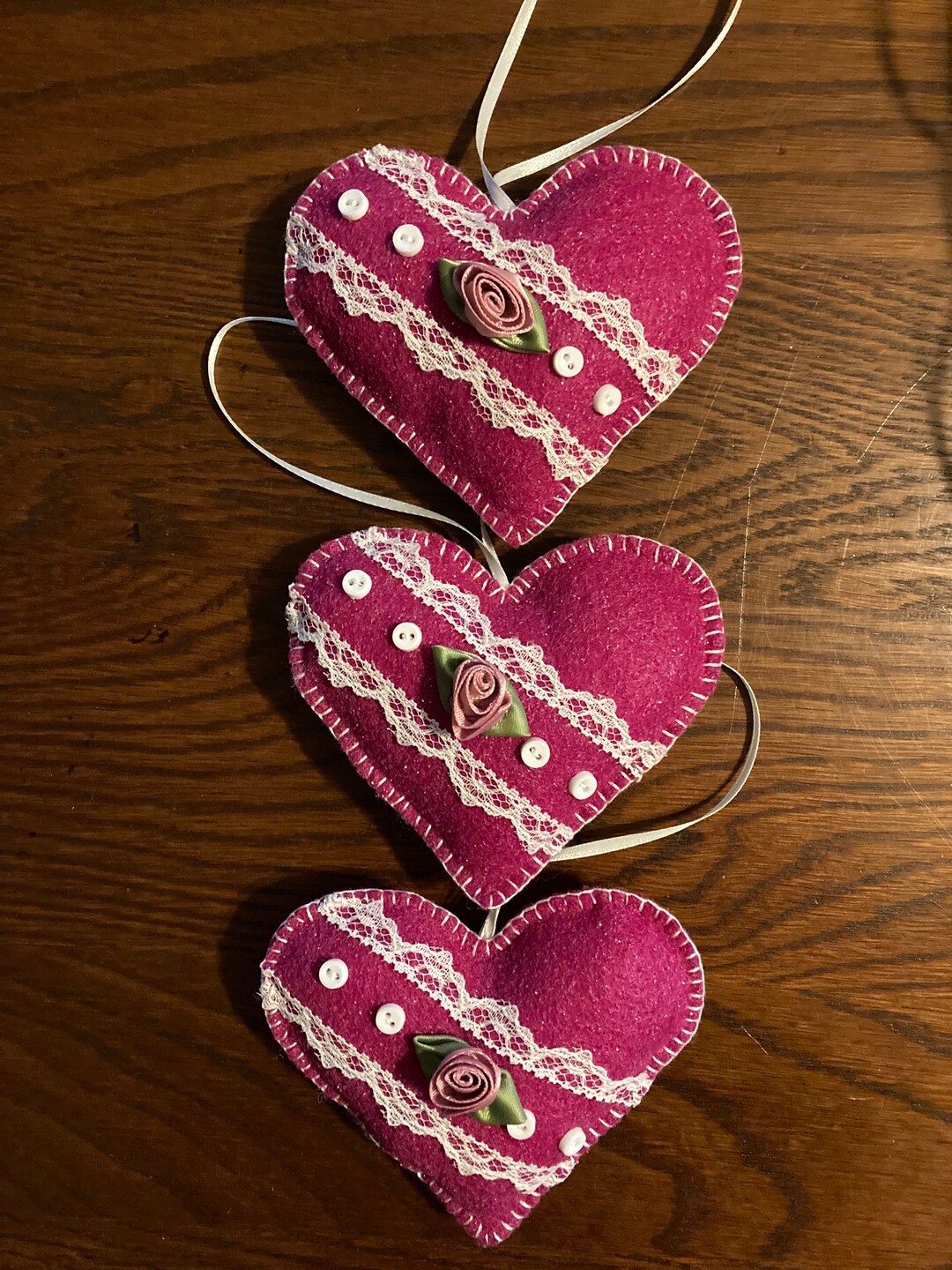 Pretty Set of 3 Pink Heart Ornaments - Etsy