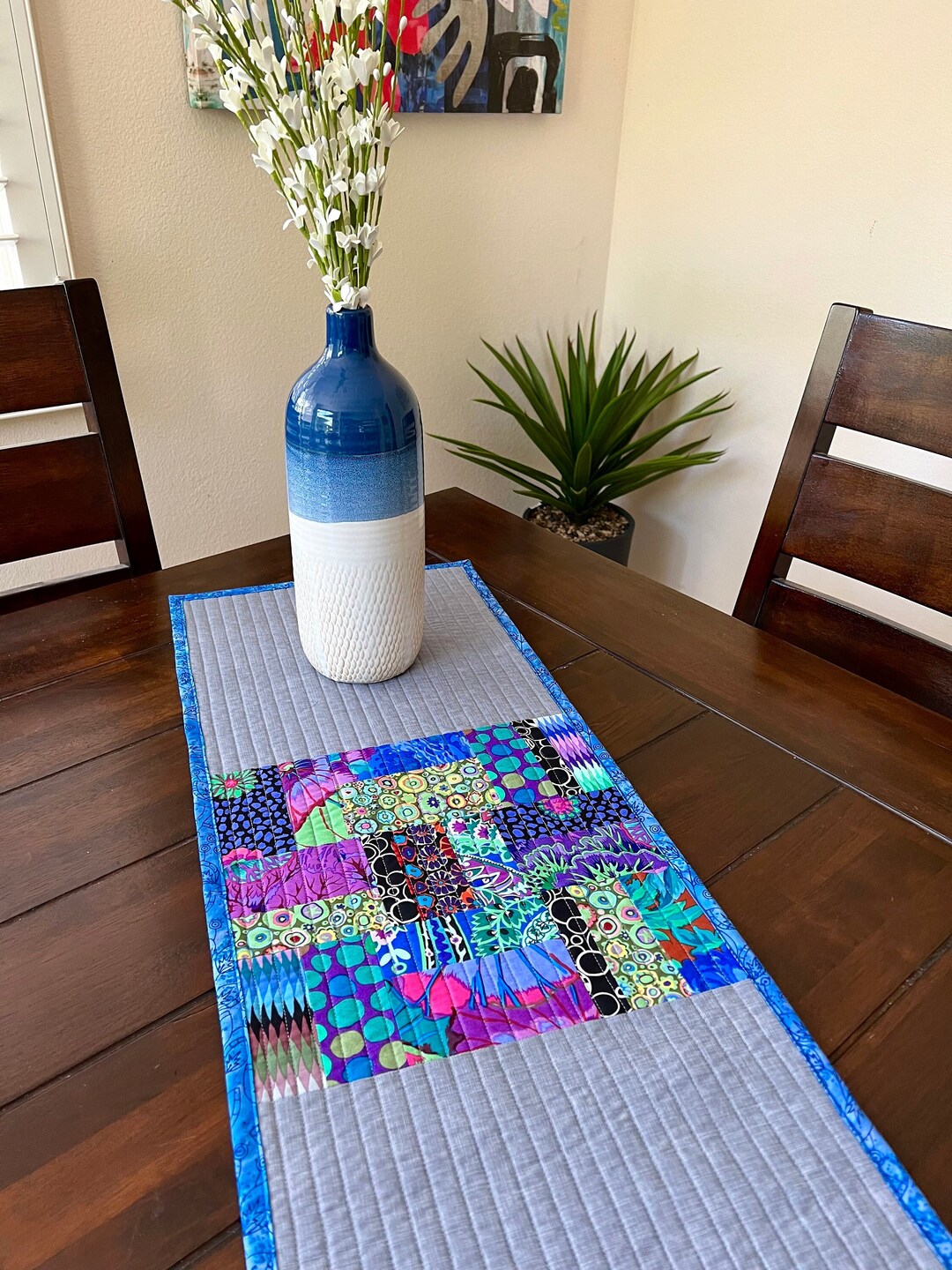 Blue Quilted Table Runner Kaffe Floral Table Runner Improv - Etsy