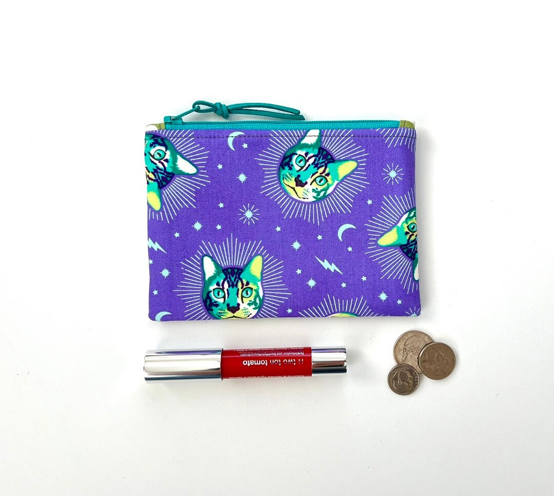 Tula Pink Cat Coin Zipper Pouch, Purple Coin Purse, Small Zipper Pouch ...