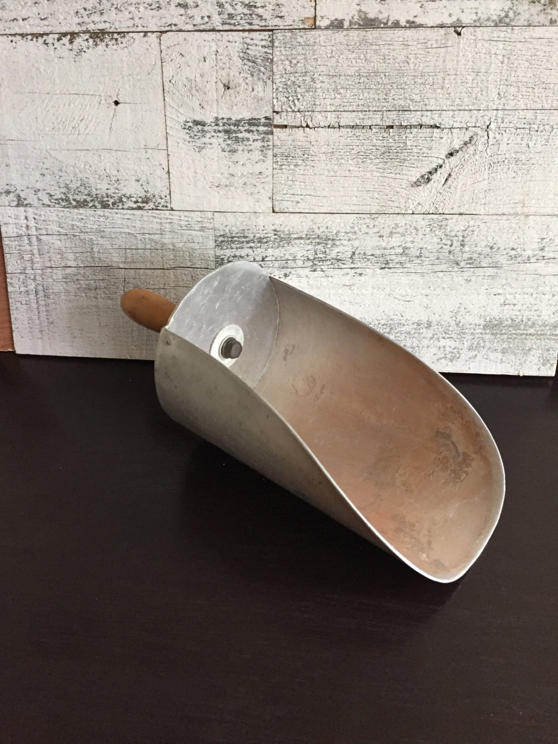 Vintage Metal Scoop Wooden Handle Large Metal Scoop Rustic | Etsy