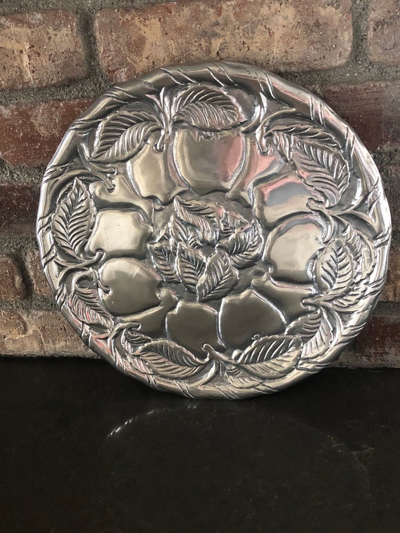 Large Pewter Tray Platter Apple Pattern Apple Decor Heavy - Etsy