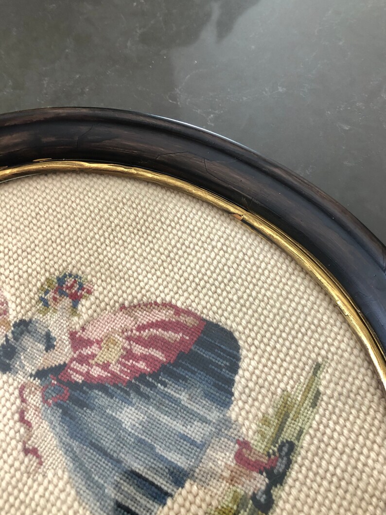 Vintage Framed Needlepoint Oval Frame Antique Lady Romantic | Etsy