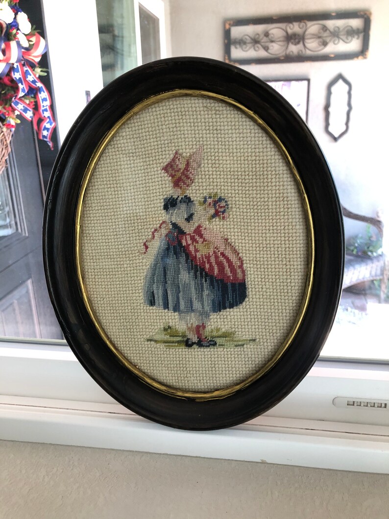 Vintage Framed Needlepoint Oval Frame Antique Lady Romantic - Etsy