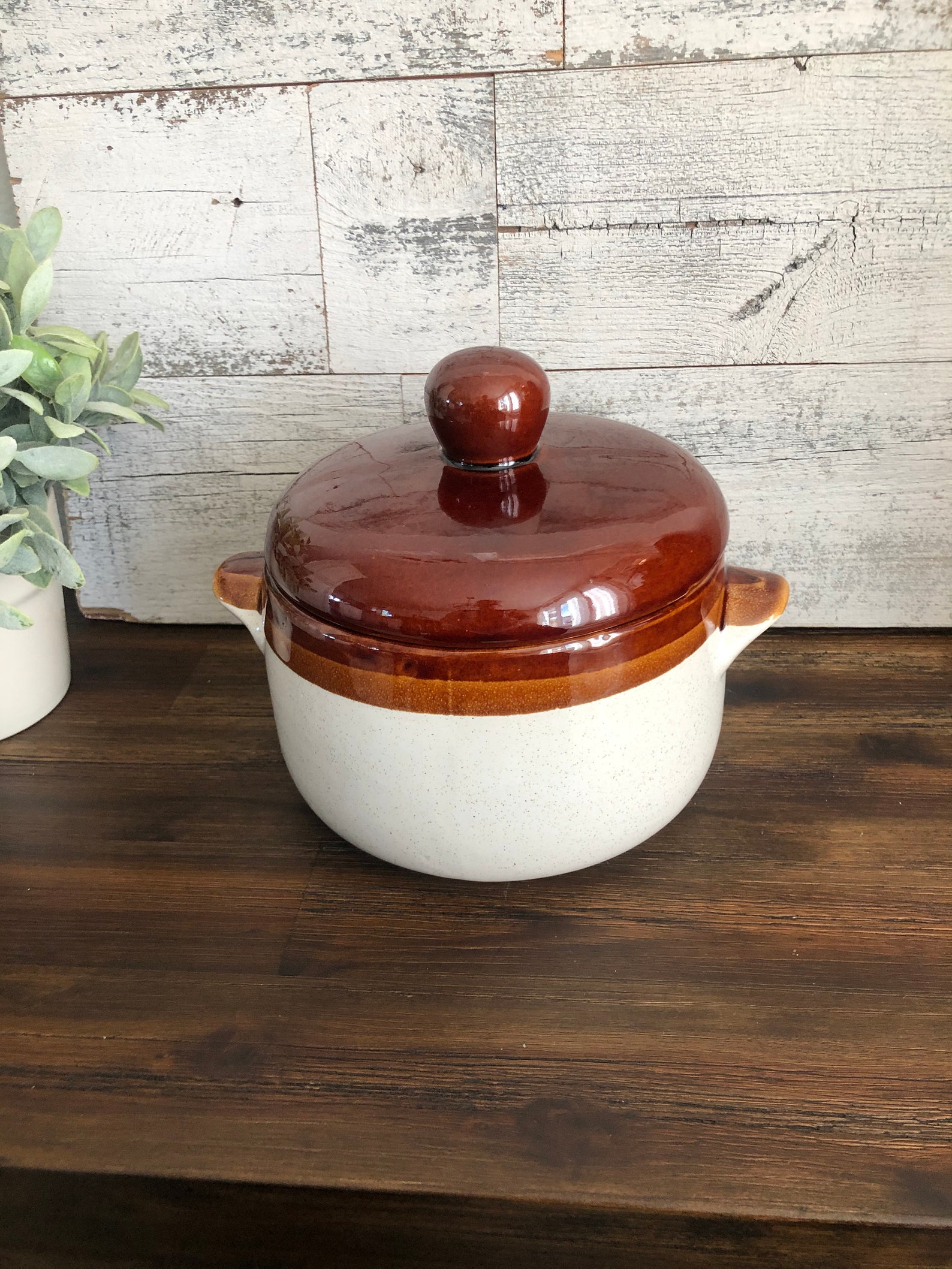Bean Pot Vintage Stoneware Brown Two Toned Ceramic Glazed - Etsy
