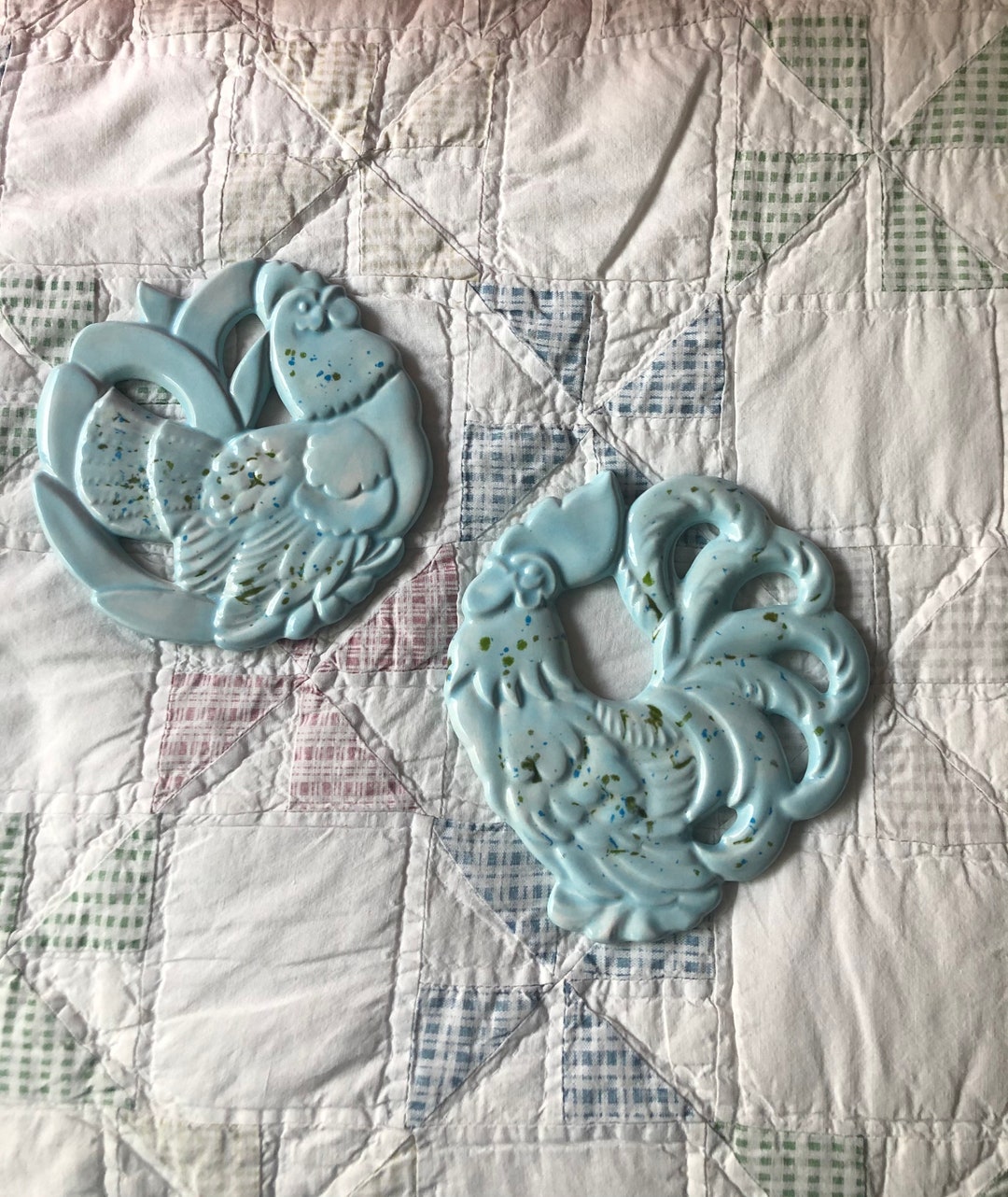 SALE Ceramic Rooster Tiles Blue Roosters Rooster Decor Rooster Wall ...
