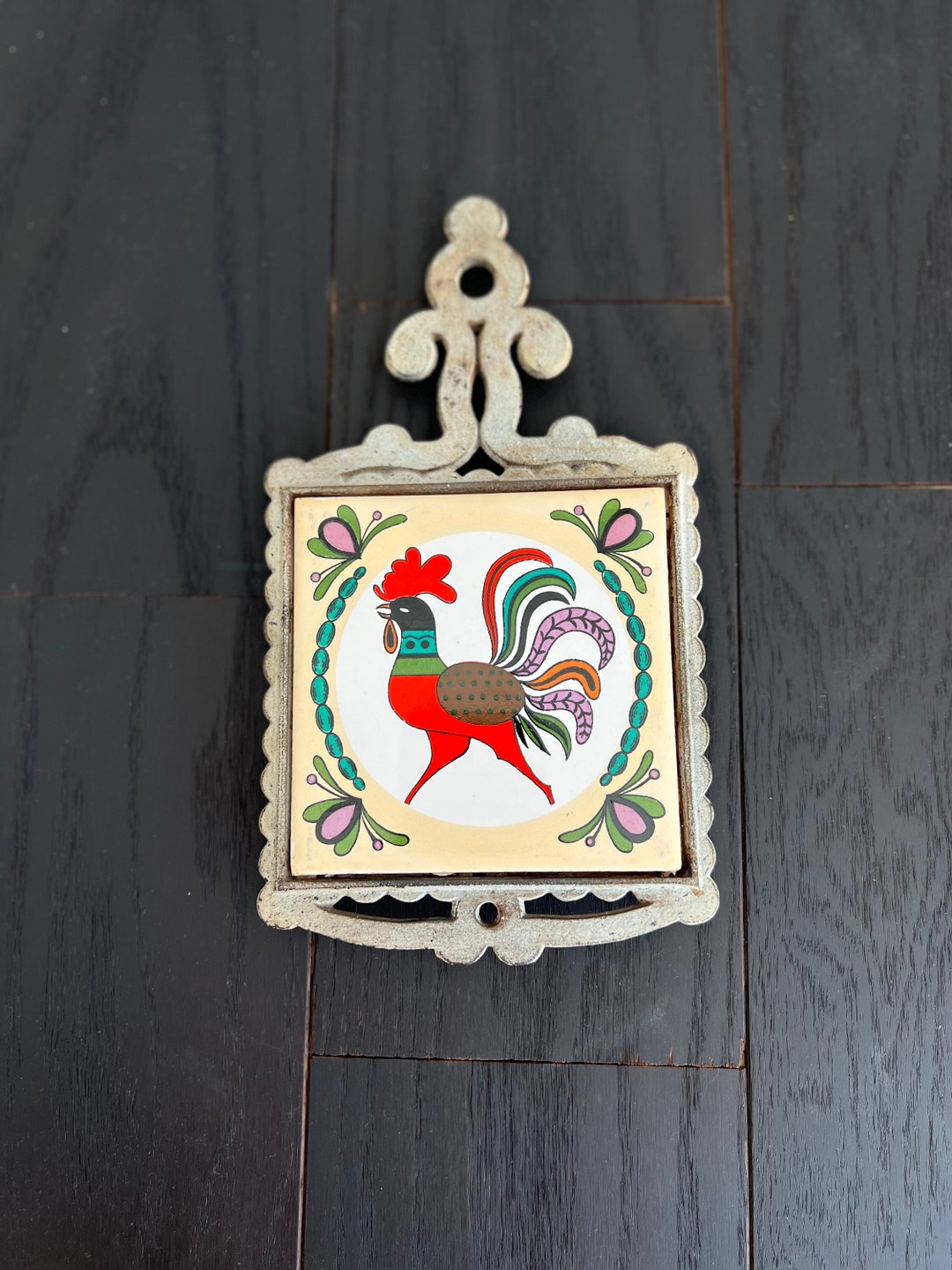 Vintage Cast Iron Trivet Retro Rooster Silver Cast Iron - Rustic ...