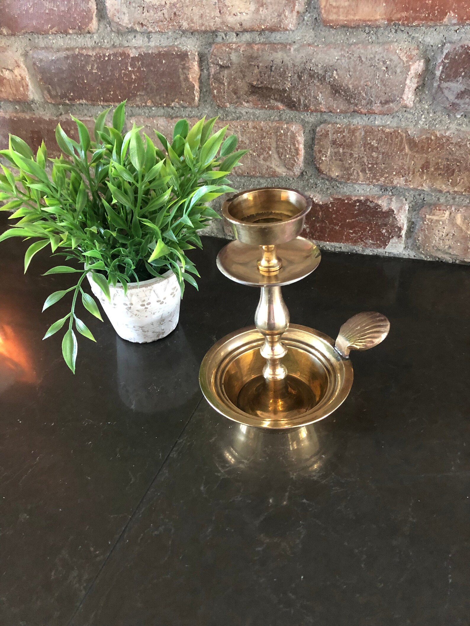 Brass Chamber Candlestick Seashell Handle Shabby Beach Cottage | Etsy