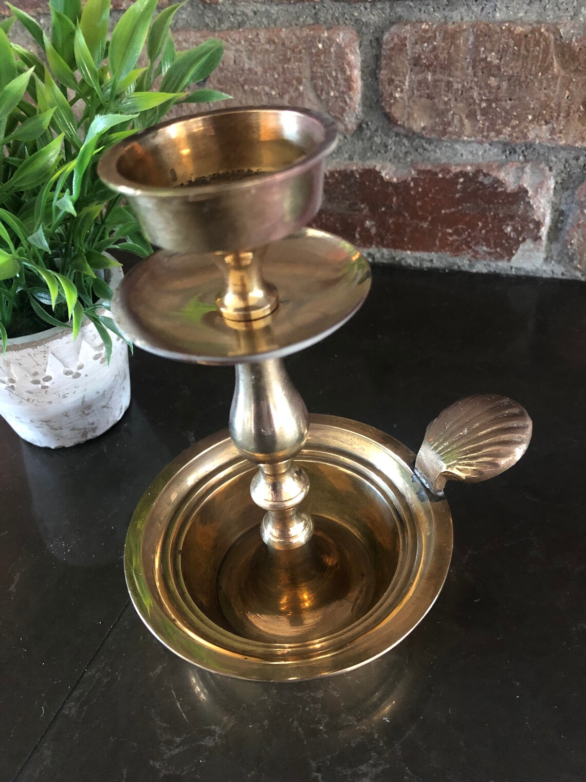 Brass Chamber Candlestick Seashell Handle Shabby Beach Cottage | Etsy