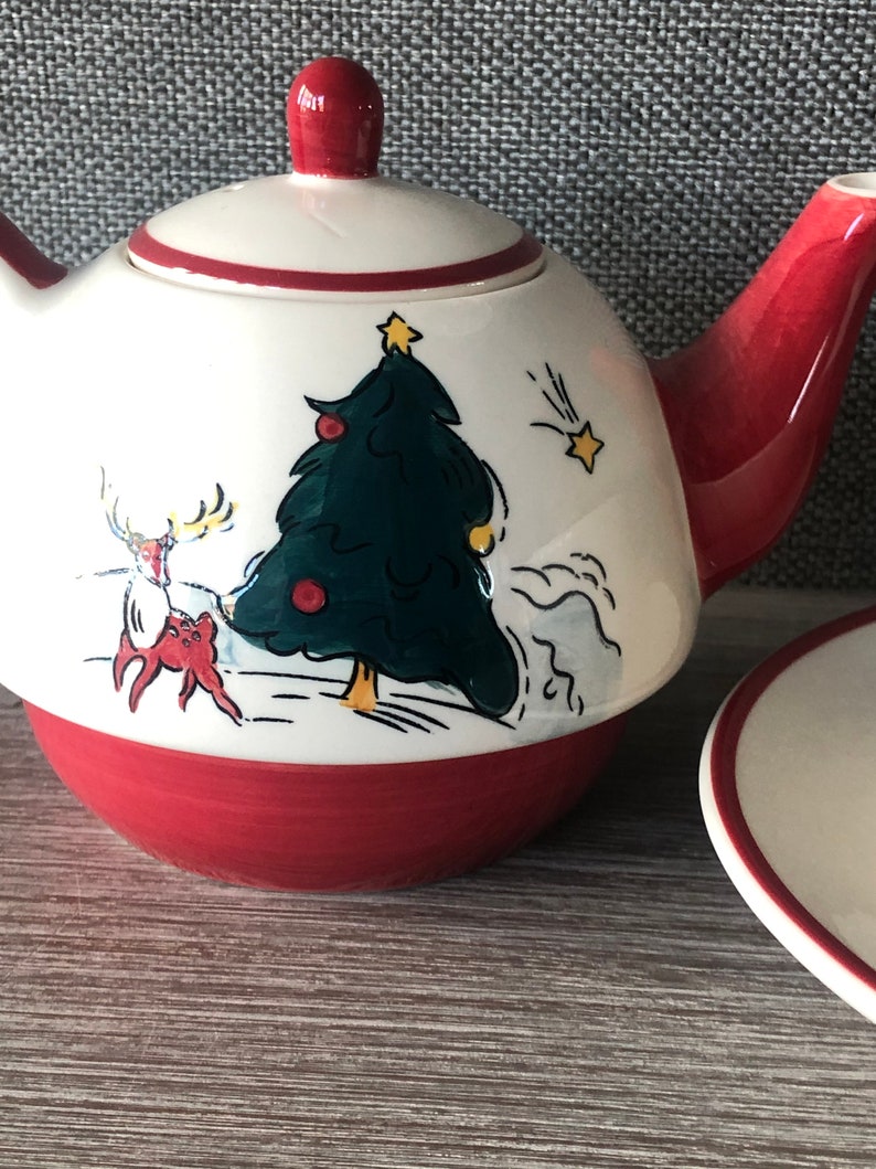 Christmas Teapot Cup Saucer Set 4 Piece Christmas Tea Set - Etsy
