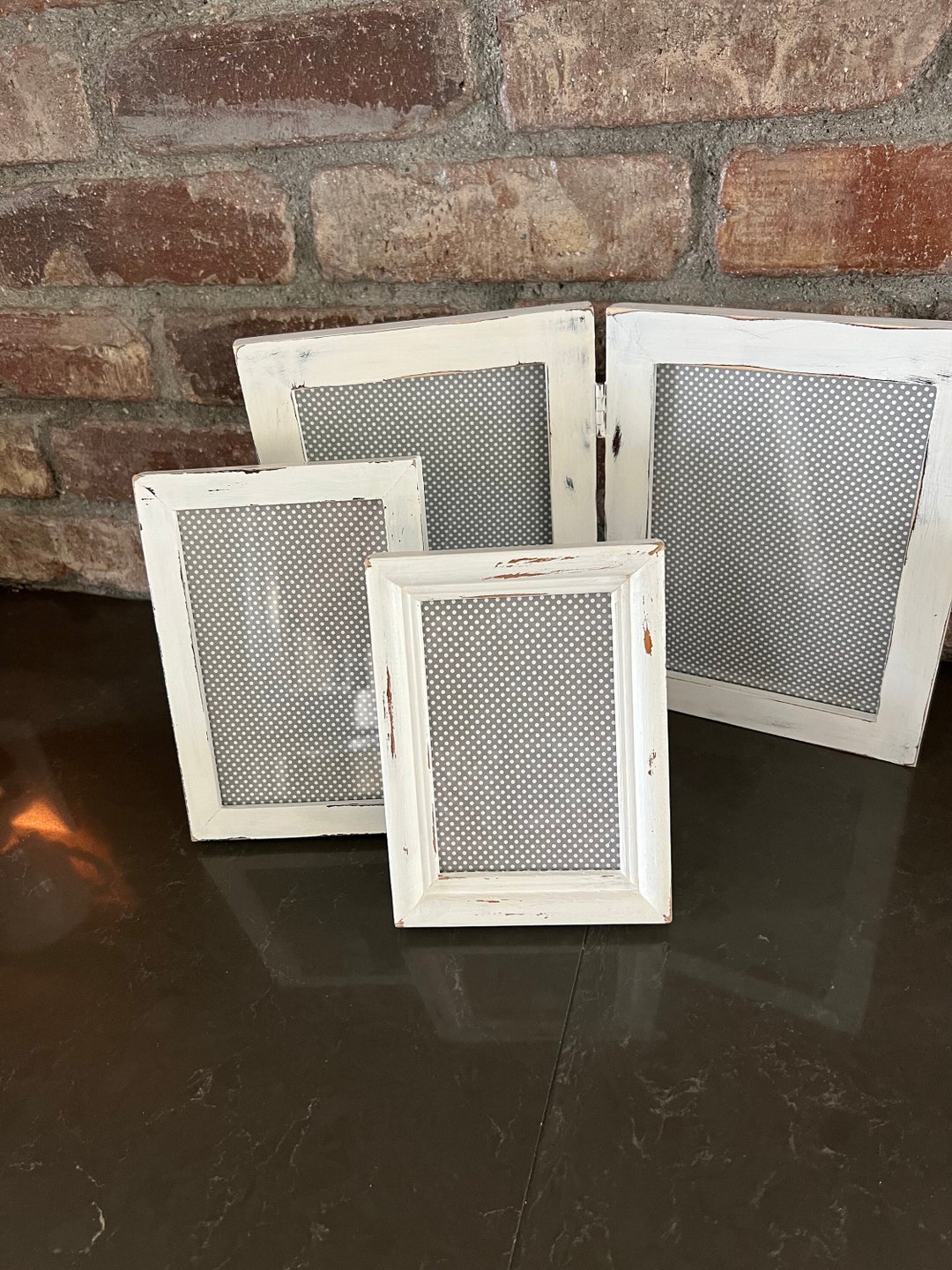 Shabby White Frame Set - Repurposed Frames Hinged 5x7 4x6 and 3 1/2x5 ...