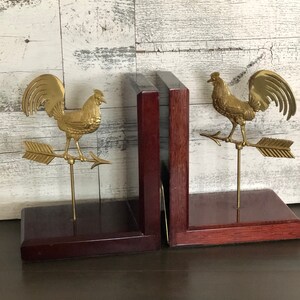 Brass Rooster Bookends - Rooster Weathervane - Pair Brass Bookends ...